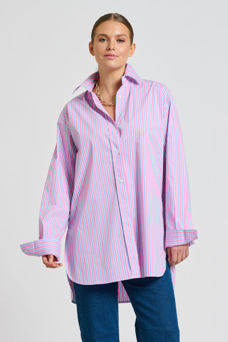 Shirty Boyfriend Shirt - Pink & Blue Stripe – Alabaster Store